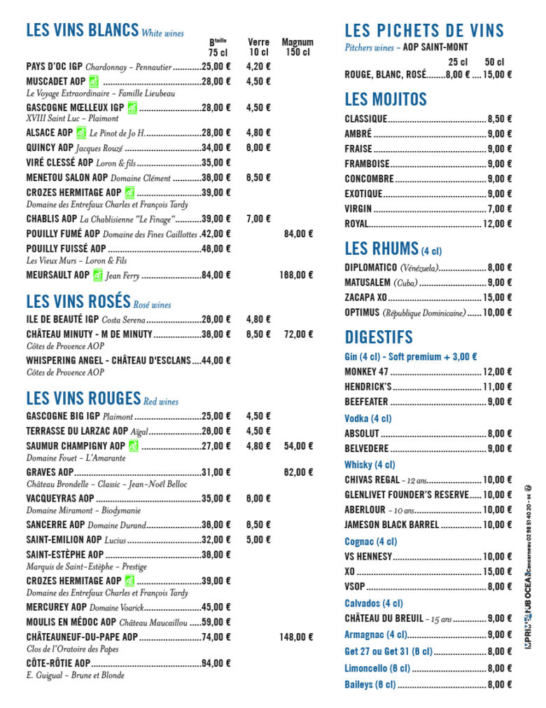 Carte - Restaurant La Chataigneraie